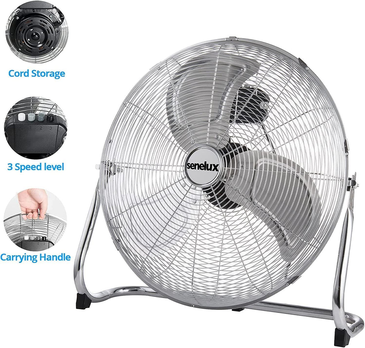 Chrome Floor Fan for Homes, Gyms, Bedrooms & Kitchens | with 3 Fan Spe
