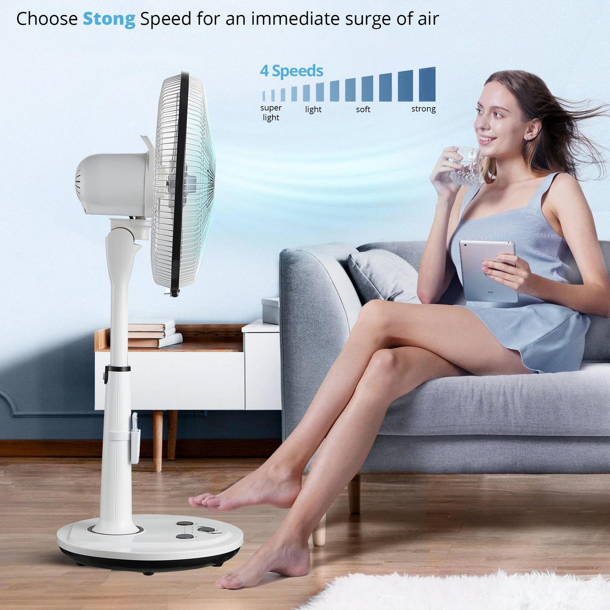 Senelux 14 Inch Pedestal Fan with Remote Control